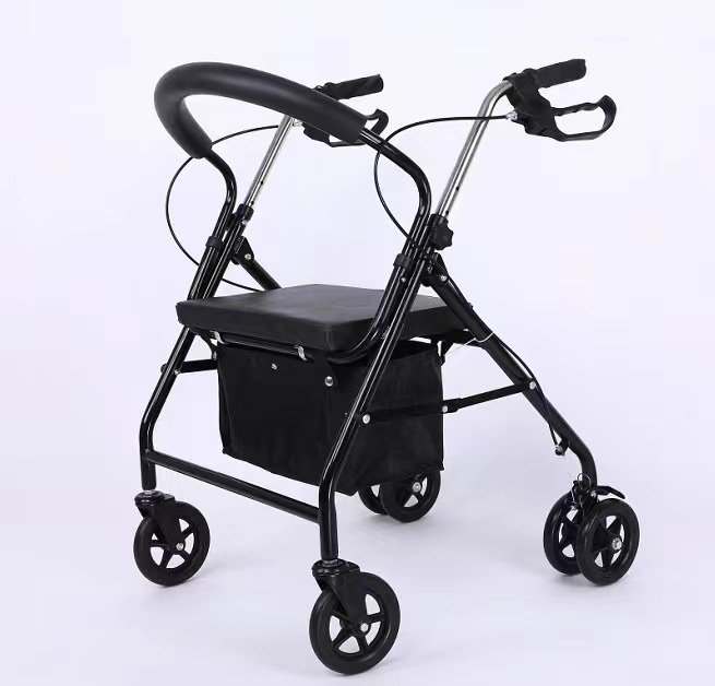Foldable Black Rollator with Parcel Basket For Daily Use
