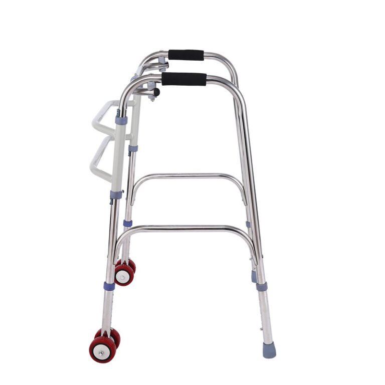 Double Crossbar Stainless Steel Walker with Front Casters