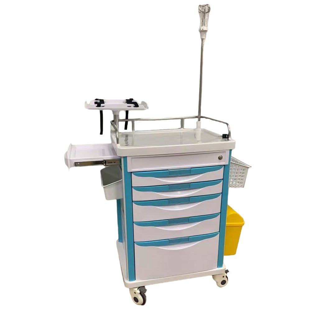 Compact ABS Emergency Trolley: 5-Drawer Design for Clinics