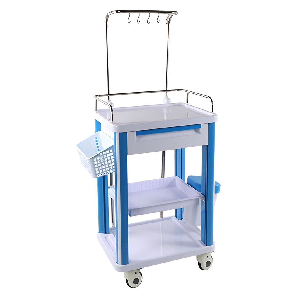 ABS Infusion Trolley: Single-Row Rod & 3-Layer Storage